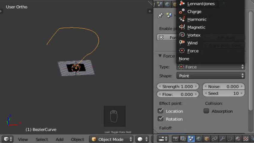 Physics Curve Guide Force Field Example - Blender Video